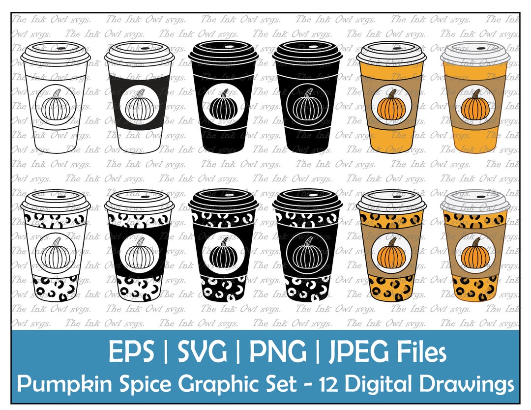 Pumpkin Spice Latte Coffee Clipart Set / Outline, Stamp & Color Graphic ...