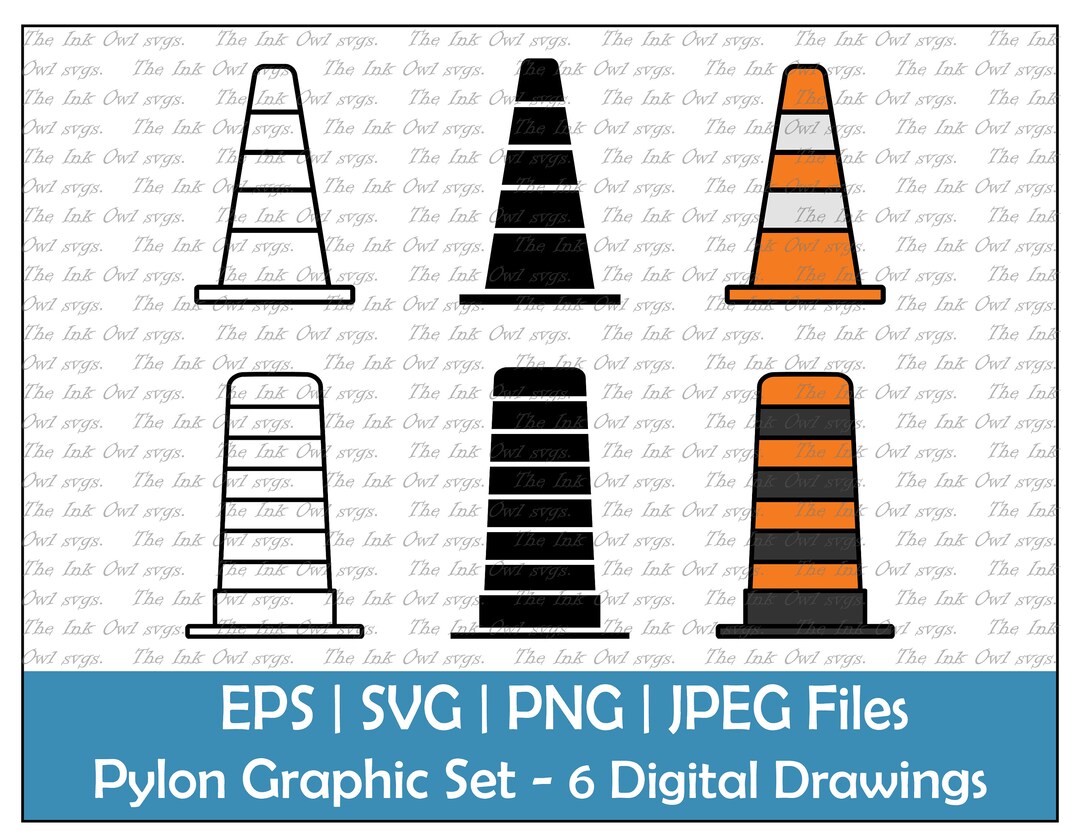 Construction Pylon Cone Clipart Set / Outline & Stamp Drawing Graphic ...