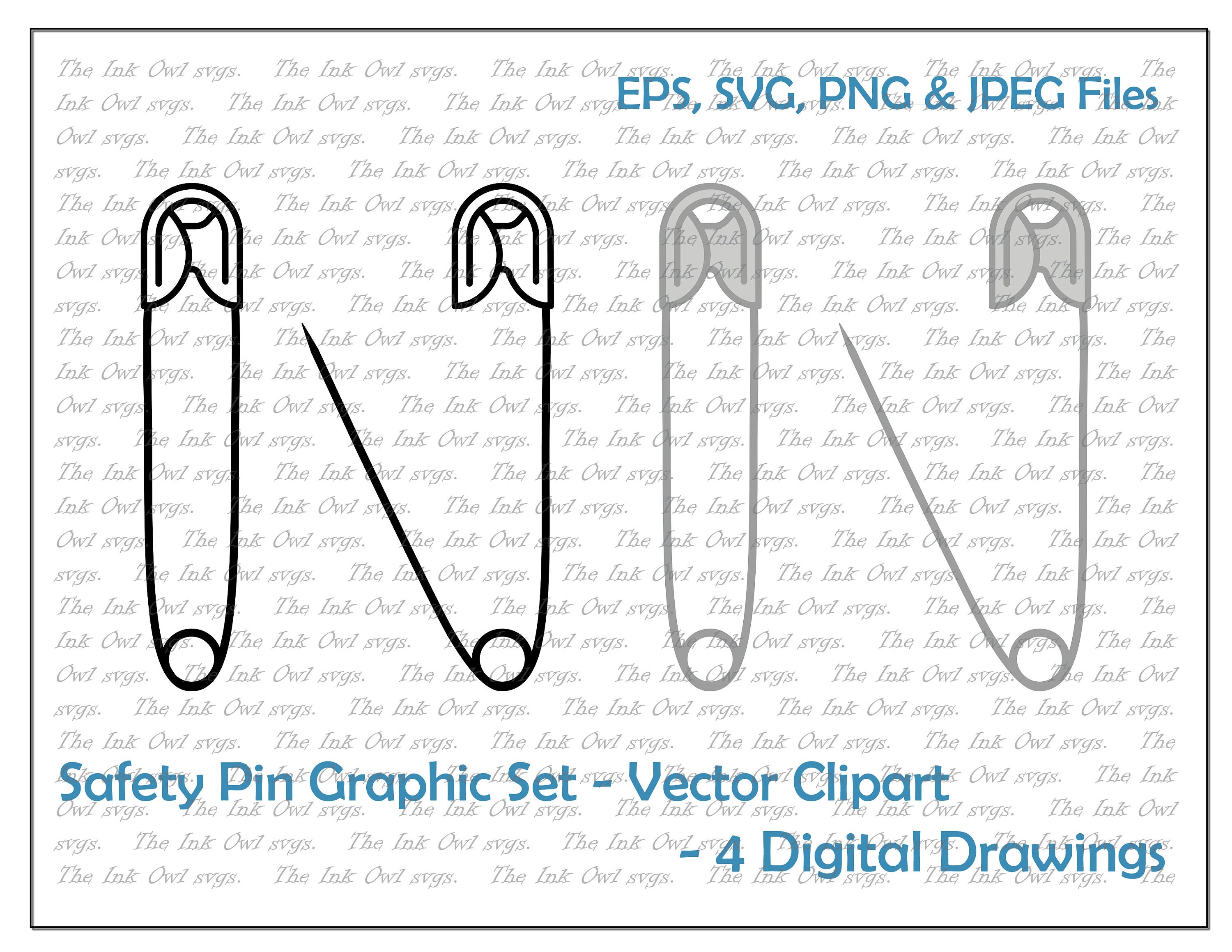 Safety Pin Vector Clipart Set / Outline & Color Graphic / - Etsy UK