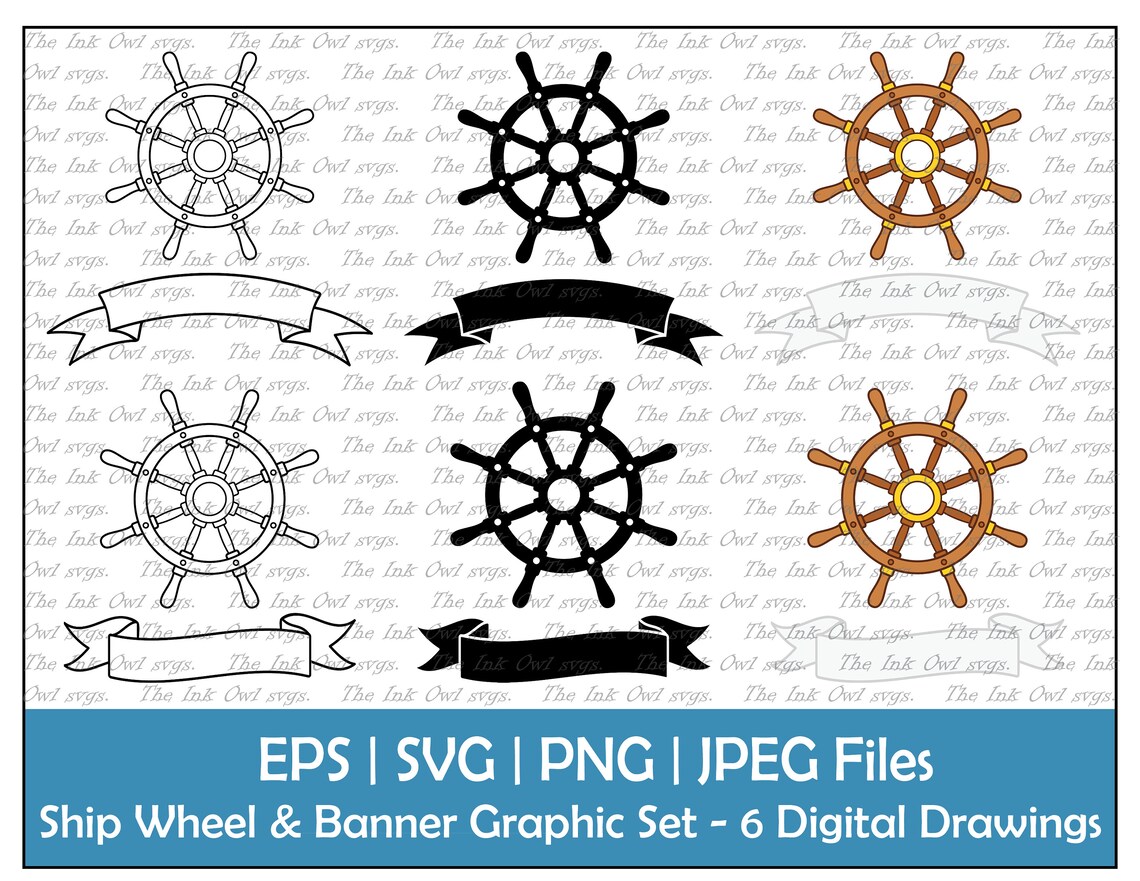 Ship's Wheel With Banner Vector Clipart / Outline & Stamp - Etsy