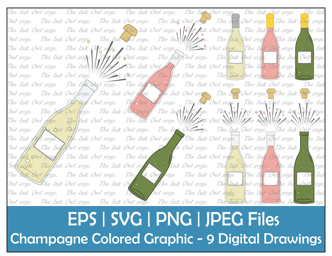 Champagne Bottle Pop Vector Clipart Set / Colored Drawing Graphic ...