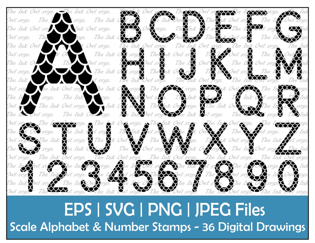 Scale Pattern Svg Alphabet Letters and Numbers Clipart Set / Mermaid ...