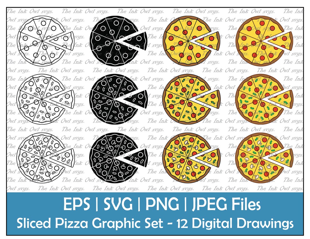 Pizza Sliced Vector Clipart Set / Outline, Stamp and Colored Drawings ...