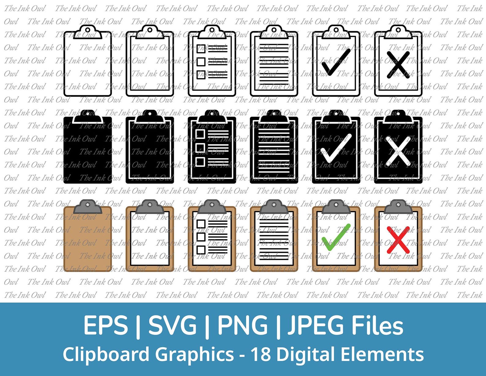 Clipboard Svg Vector Clipart Set / Outline, Stamp Silhouette & Color ...