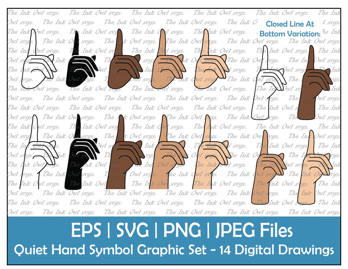 Shh Quiet Silence Hand Vector Clipart Set / Outline, Silhouette Stamp ...