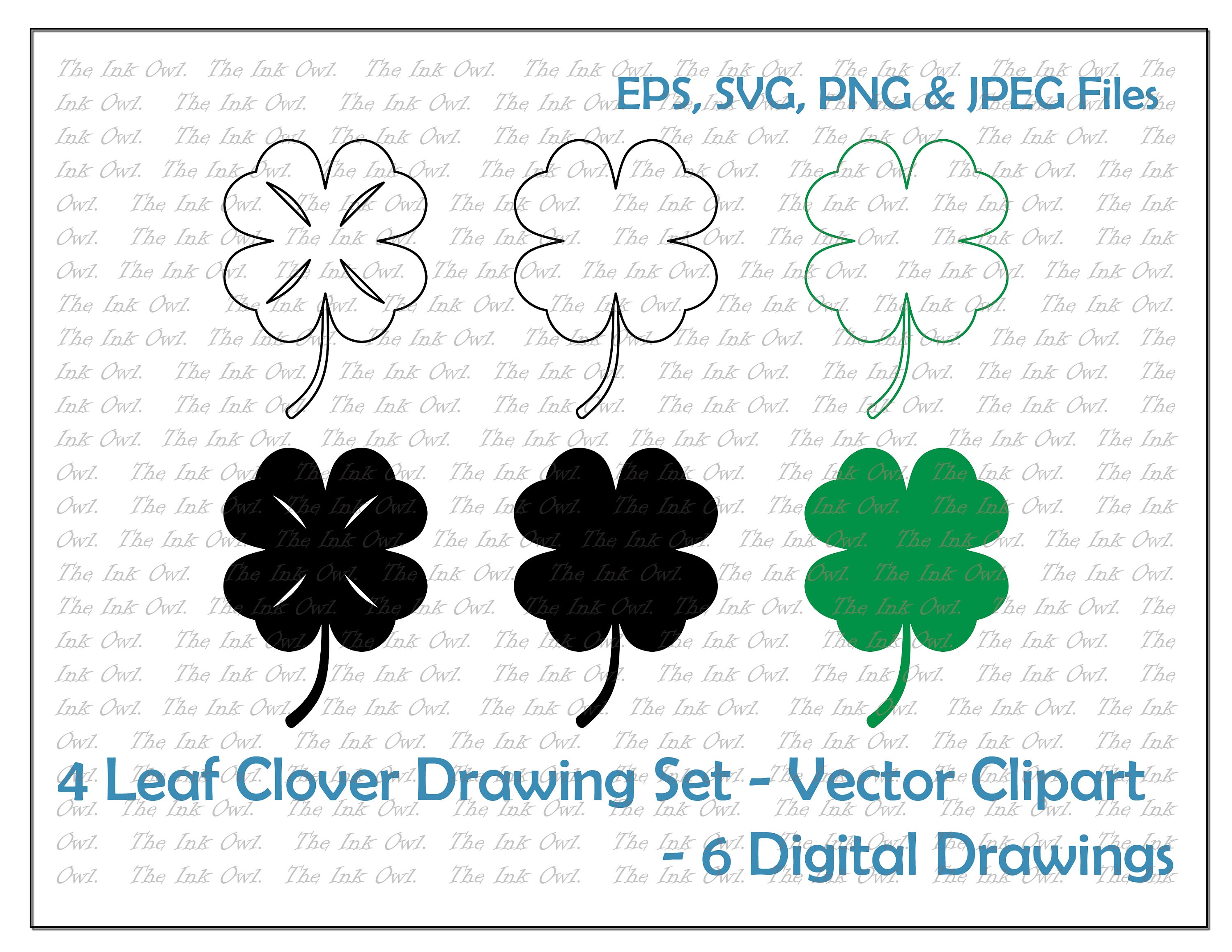 Shamrock Four Leaf Clover Vector Clipart Set / Outline & Stamp | Etsy