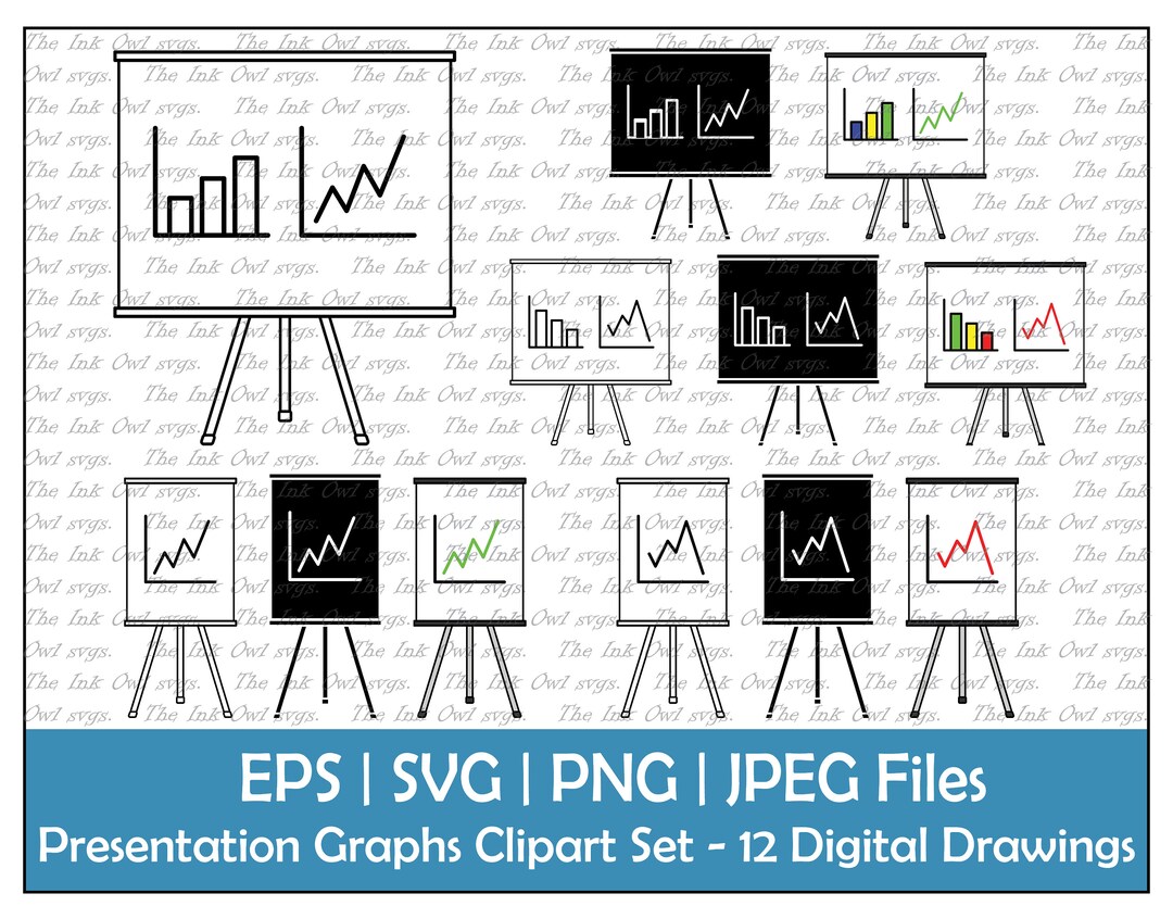 Presentation Screen With Graph Clipart Vector Set / Stock - Etsy