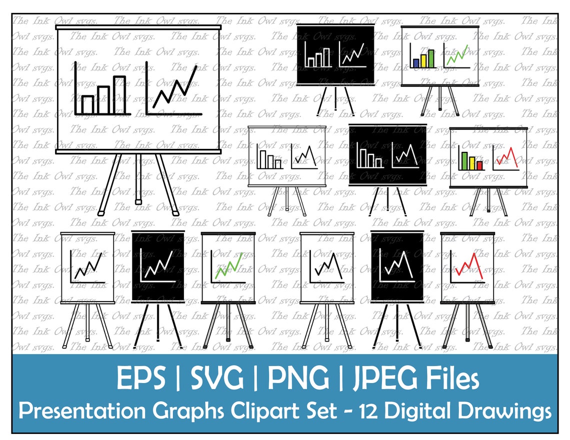 Presentation Screen With Graph Clipart Vector Set / Stock - Etsy