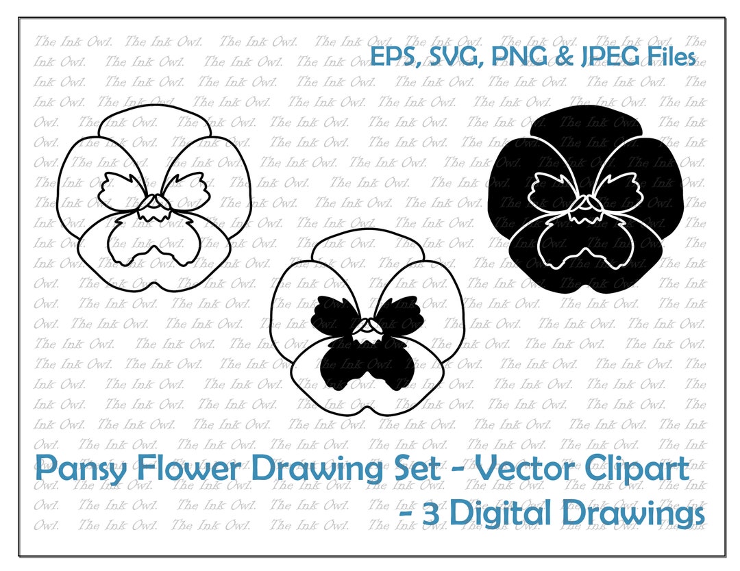 Pansy Flower Drawing Vector Clipart / Outline & Stamp Illustrations ...