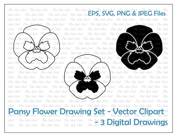 Pansy Flower Drawing Vector Clipart / Outline & Stamp - Etsy Finland