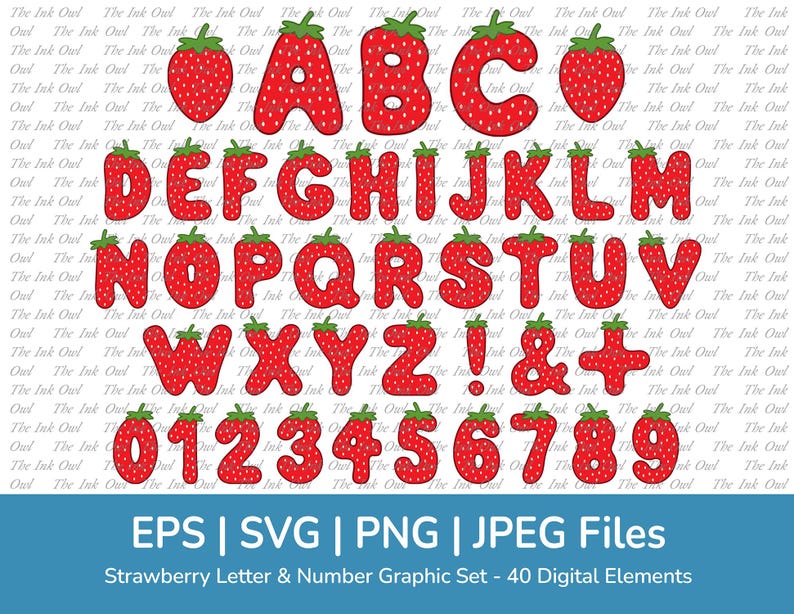 Strawberry Fruit Alphabet Letters and Numbers Vector Clipart / Color ...