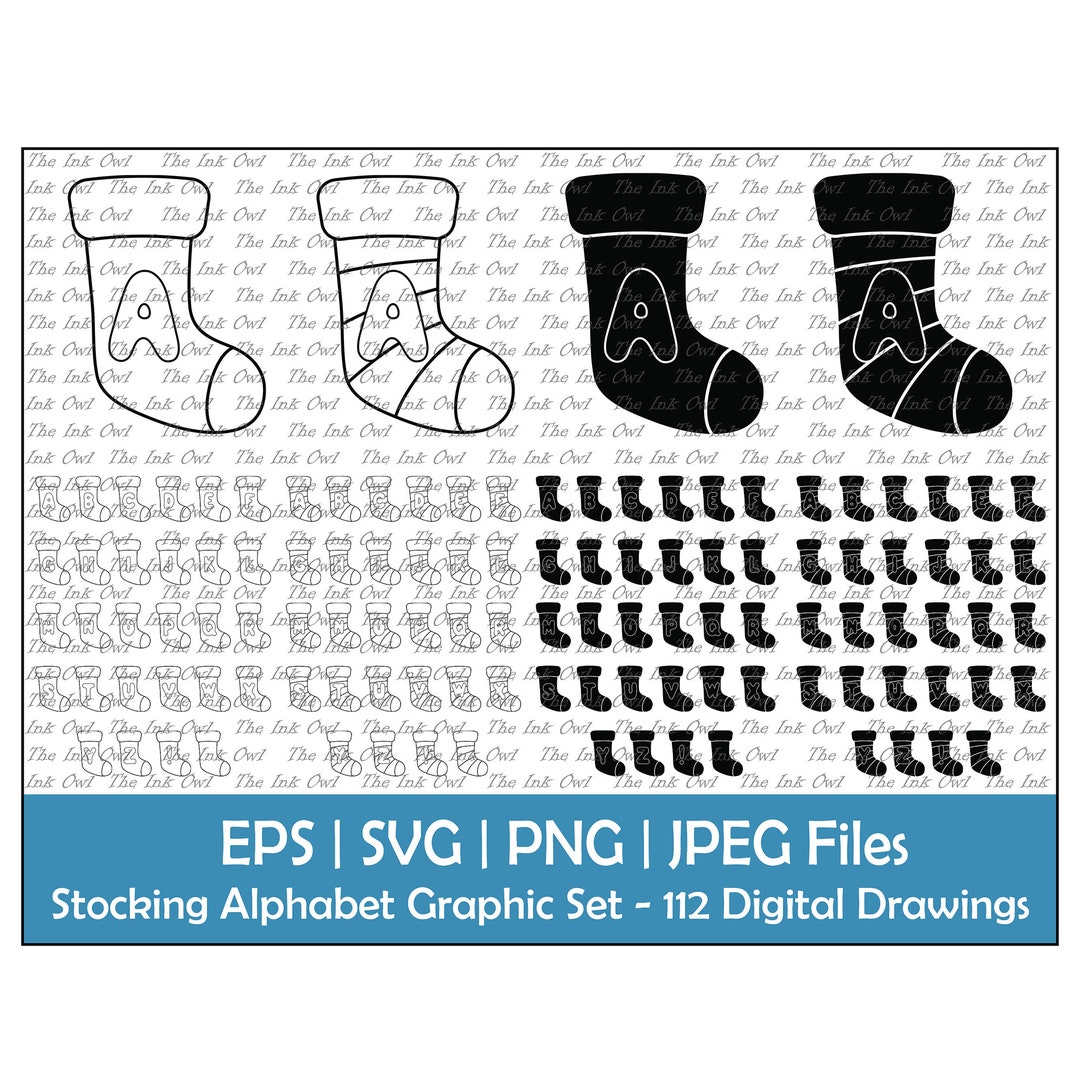 Christmas Stocking Alphabet Letter Clipart Set / Outline and Silhouette ...