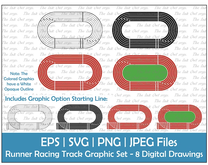 Running Track Starting Line Clipart Set / Outline & Stamp Graphic ...