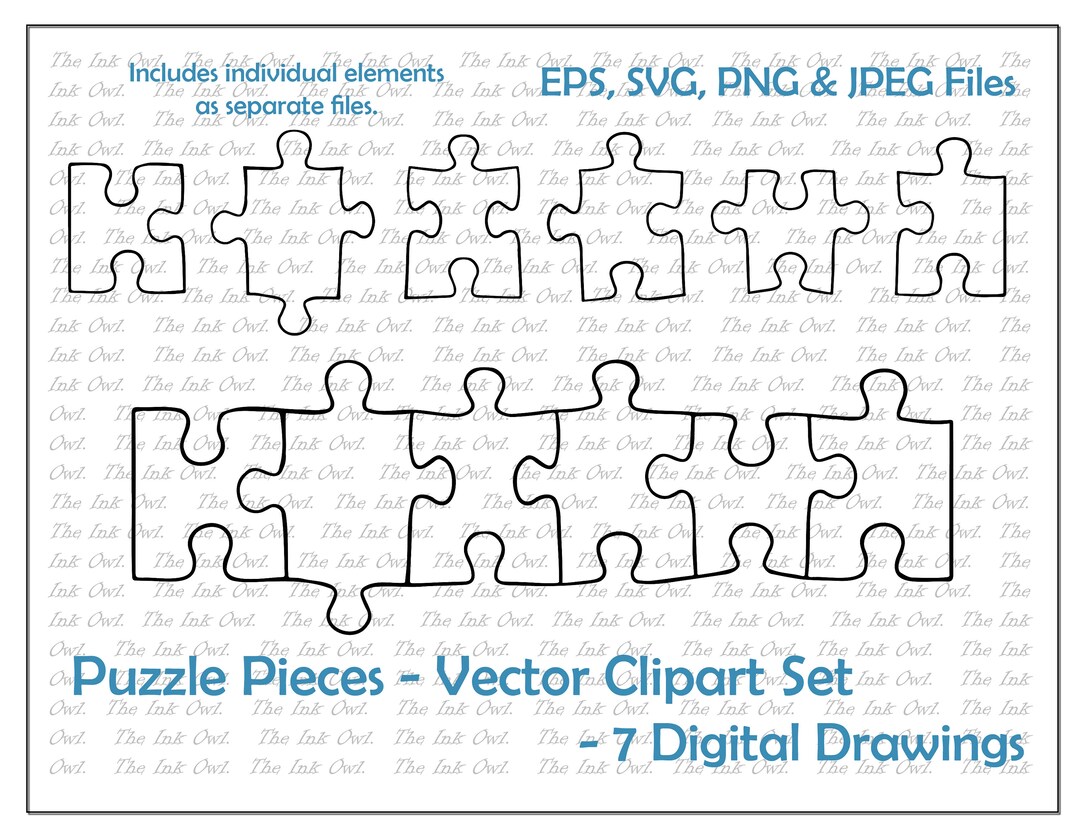 Puzzle Pieces Outline Vector Clipart / Drawing Illustration / PNG, JPG ...