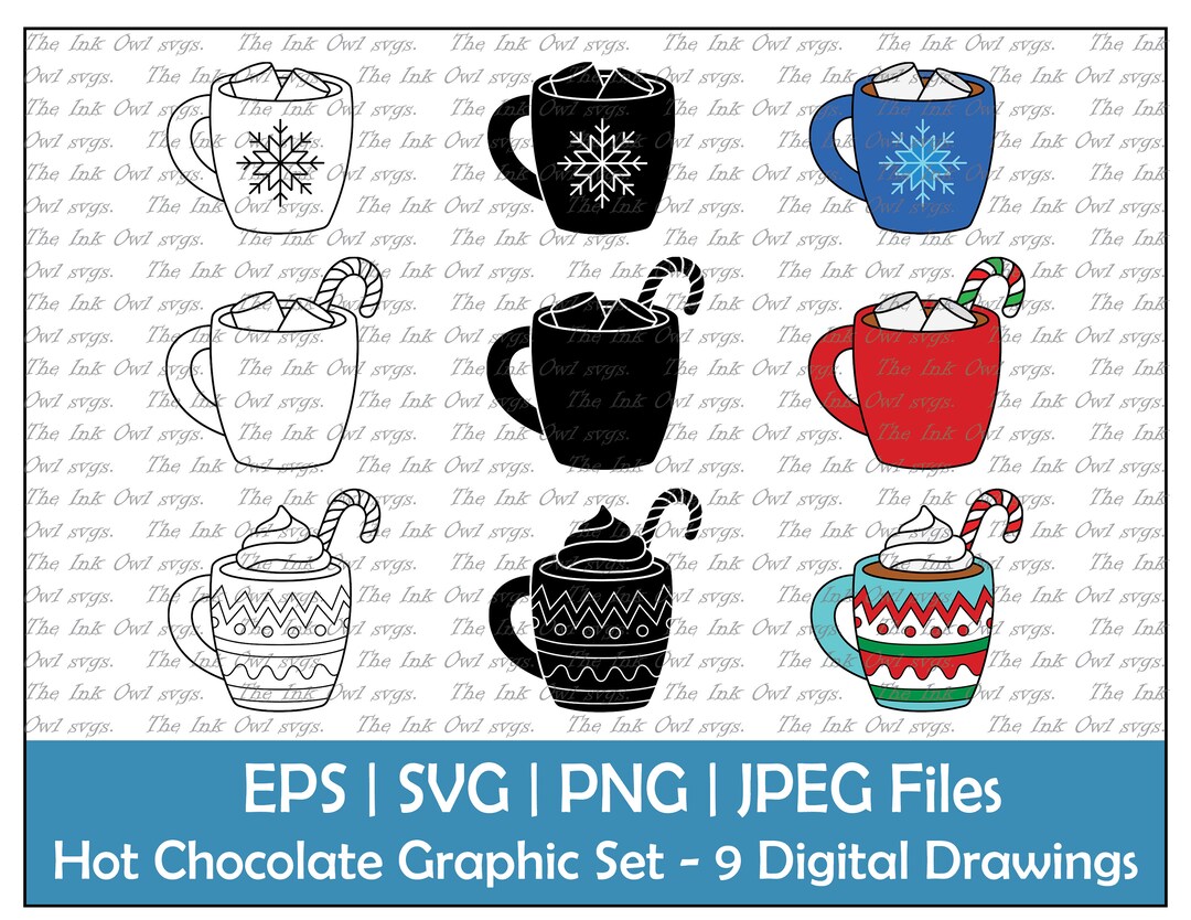 Hot Chocolate Mug Clipart / Drink With Candy Cane and Marshmallows ...