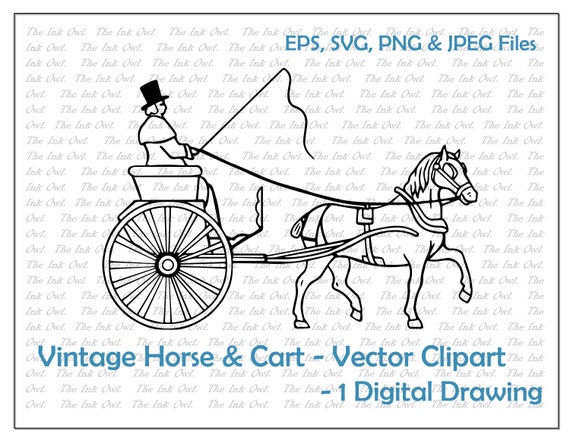 Horse & Cart Retro Vector Clipart Set / Outline Digital | Etsy