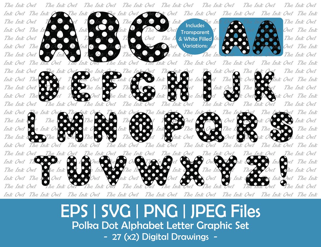 Polka Dot Alphabet Letters Vector Clipart / Silhouette Stamp Text ...