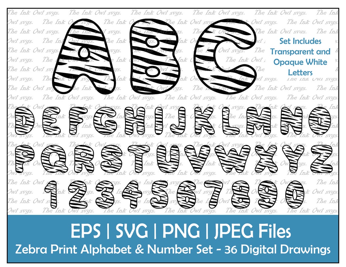 Zebra Striped Safari Print Alphabet Letters and Numbers Vector Clipart ...