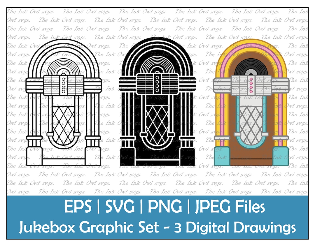 Jukebox Music Player Vector Clipart Set / Outline & Stamp Drawing ...