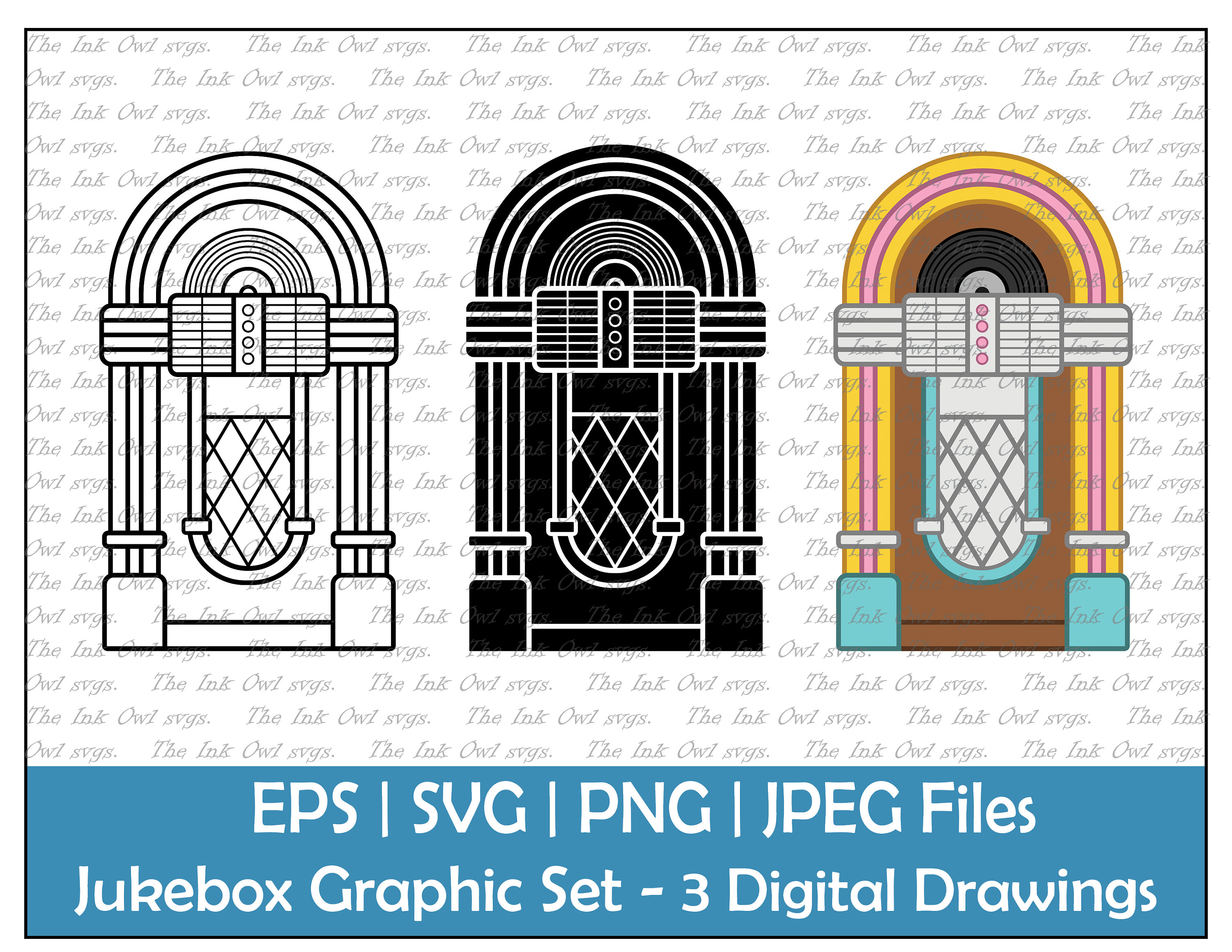 Jukebox Music Player Vector Clipart Set / Outline & Stamp | Etsy