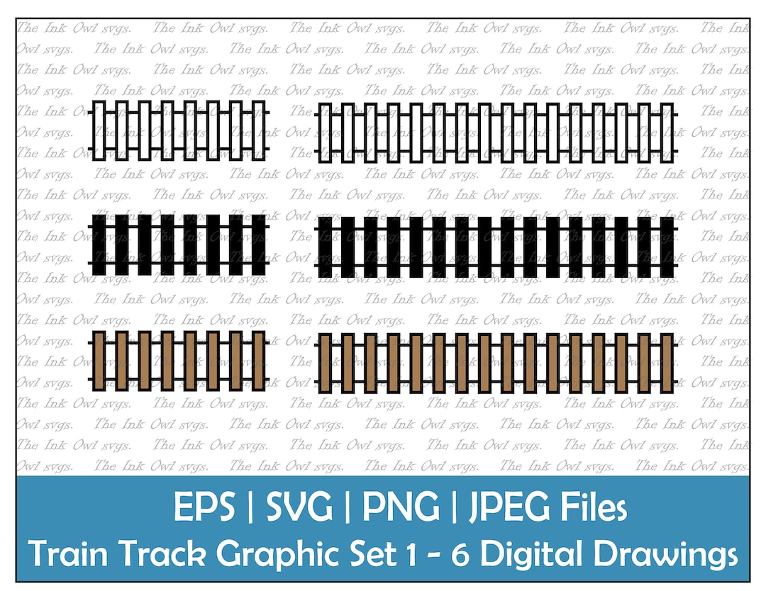 Train Tracks Vector Clipart Set / Outline & Stamp Graphic / PNG, JPG ...