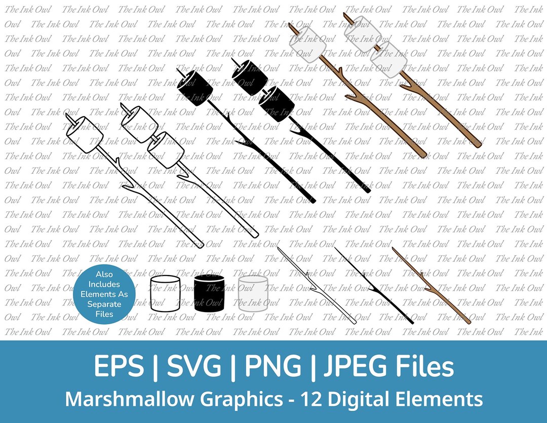 Marshmallows on a Stick Vector Clipart / Outline & Stamp Drawing ...