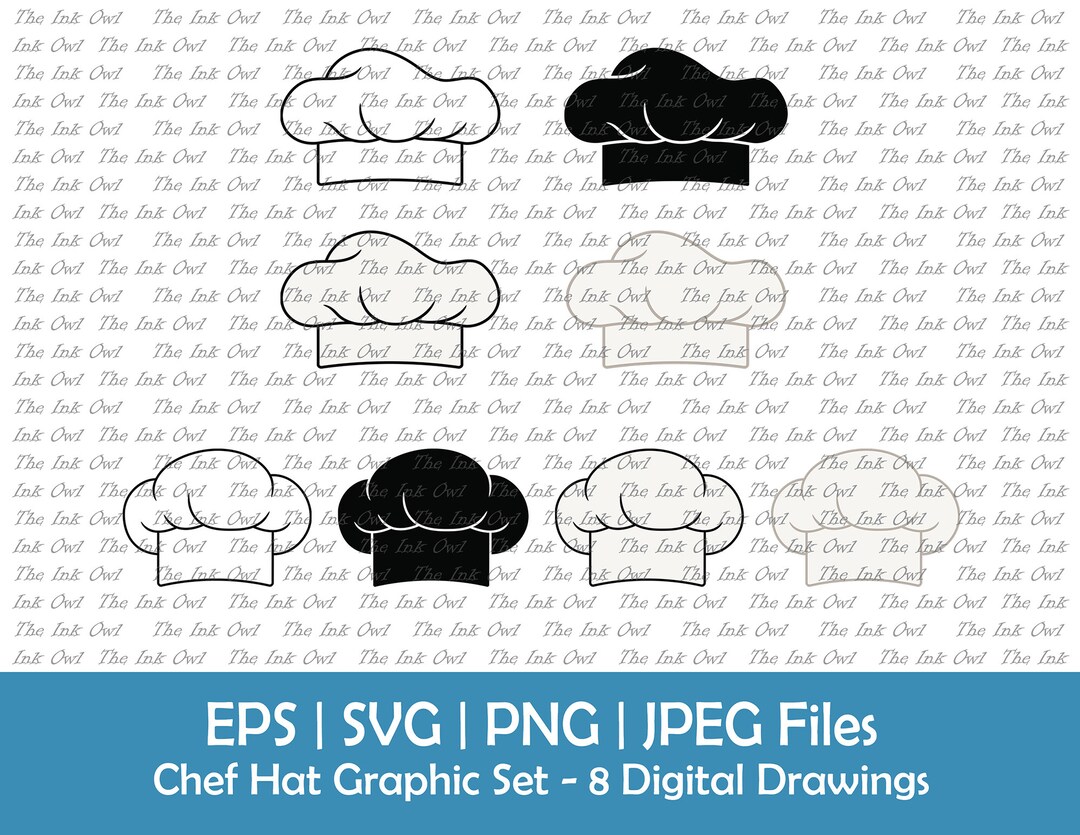 Chef Hat Vector Clipart Set / Outline, Silhouette & Color Graphics ...