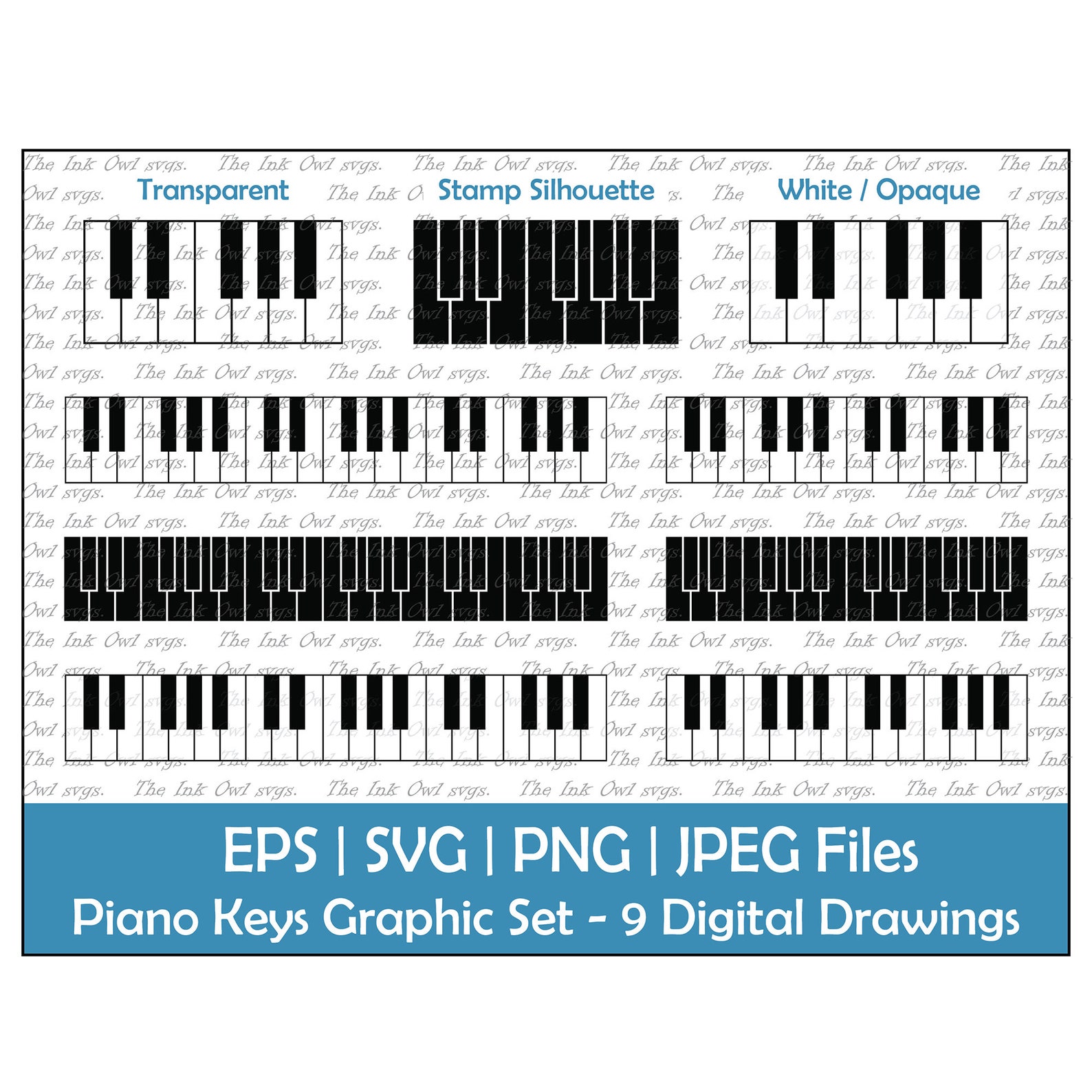Piano Keys Vector Clipart Set / Outline, Stamp Silhouette & Color ...