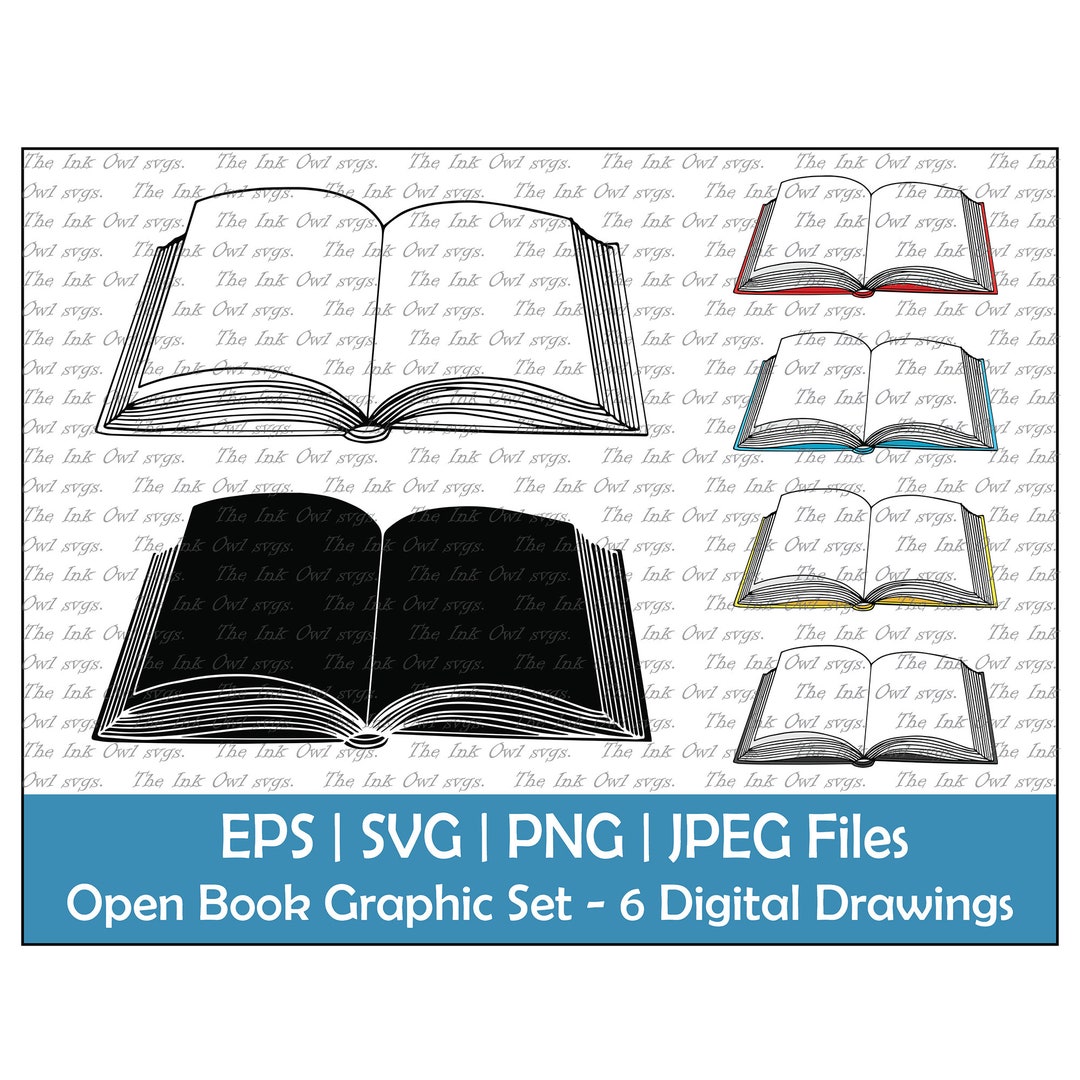 Open Book Outline Clipart Drawing Illustration / PNG, JPG, SVG, Eps ...