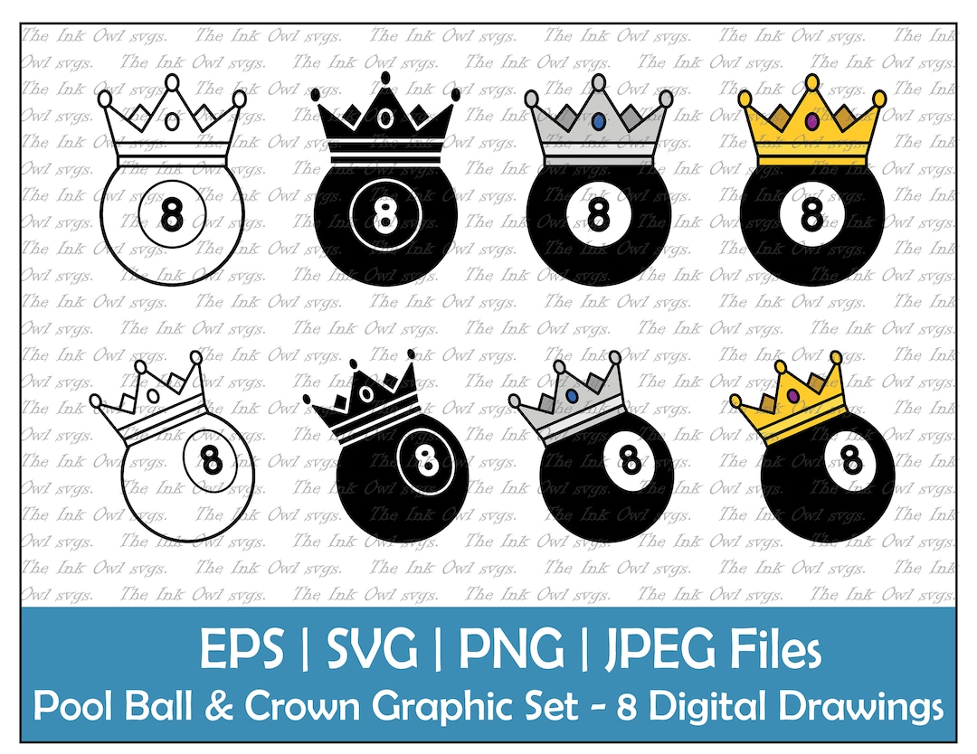 8 Ball With a Crown Clipart Set / Outline, Silhouette & Color Graphics ...