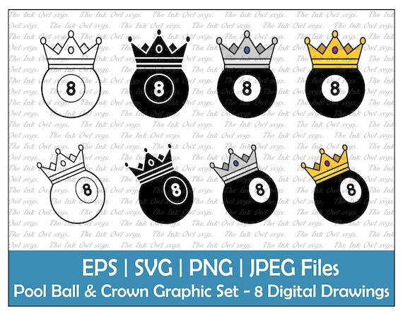 8 Ball With a Crown Clipart Set / Outline Silhouette & Color - Etsy