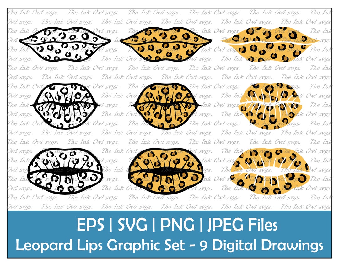 Leopard Patterned Lips Vector Clipart Set / Outline and Stamp Graphics ...