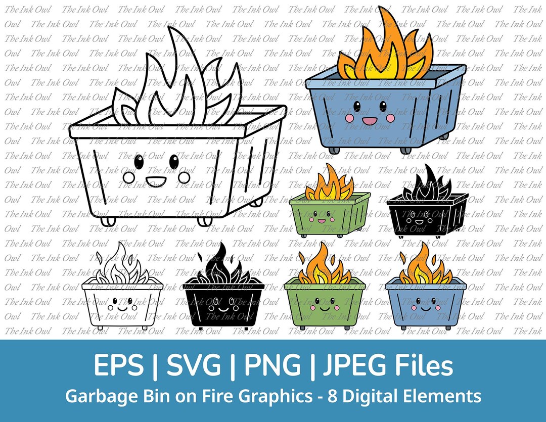 Dumpster Fire Clipart / Outline, Silhouette Stamp, Color Graphic ...
