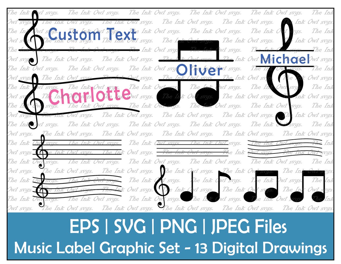 Music Note Name Label Vector Clipart / Outline & Stamp Graphics ...