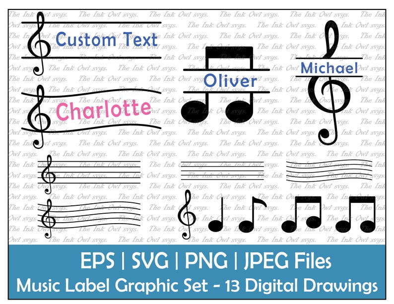 Music Note Name Label Vector Clipart / Outline & Stamp Graphics ...