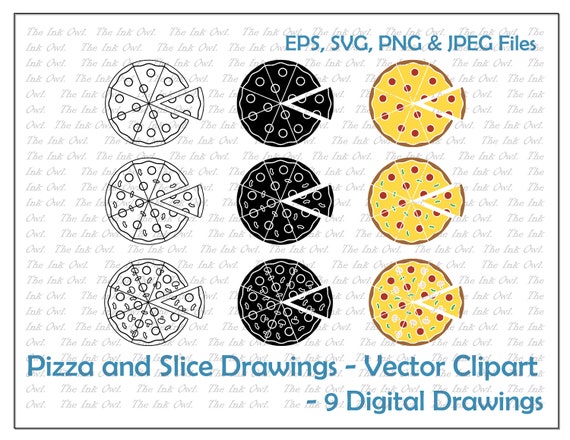 Pizza Sliced Vector Clipart Set / Outline Stamp and Colored | Etsy