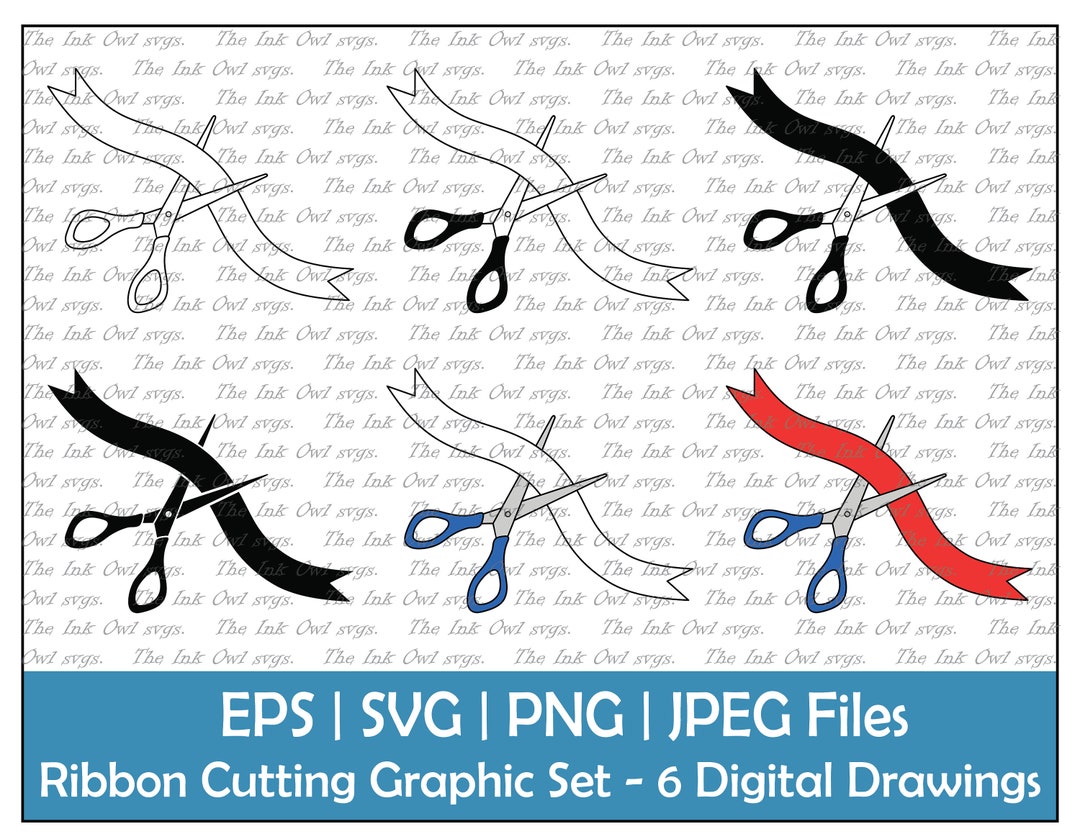 Ribbon Cutting Vector Clipart Set / Outline, Silhouette Stamp & Color ...