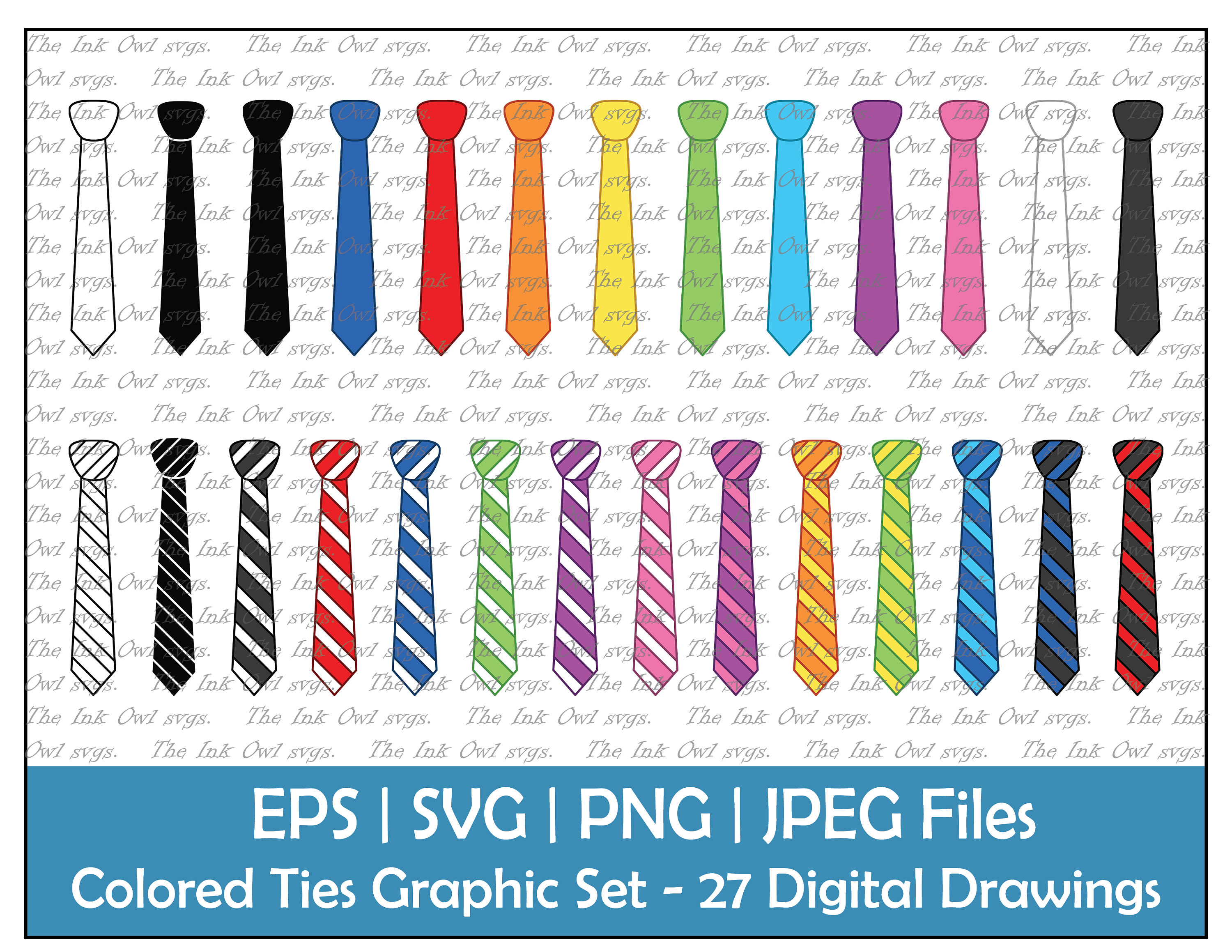 Colorful Neck Tie Drawing Clipart Set / Outline Silhouette - Etsy