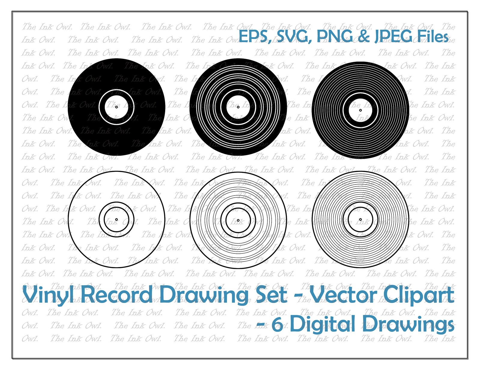Vinyl Record Vector Clipart Set / Outline & Stamp Drawing - Etsy Canada