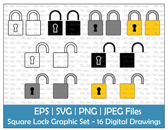 Square Lock Vector Clipart / Outline & Stamp Drawing Graphic / - Etsy