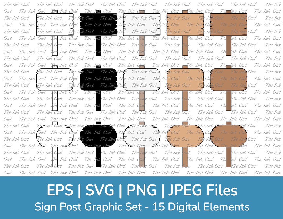 Blank Wood Sign and Post Clipart Set / Outline, Stamp Silhouettes ...