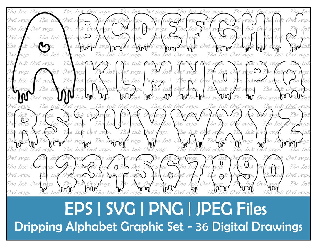 Drip Letter Alphabet and Numbers Vector Clipart Set / Outline Text ...