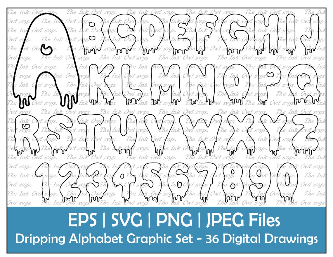Drip Letter Alphabet and Numbers Vector Clipart Set / Outline | Etsy