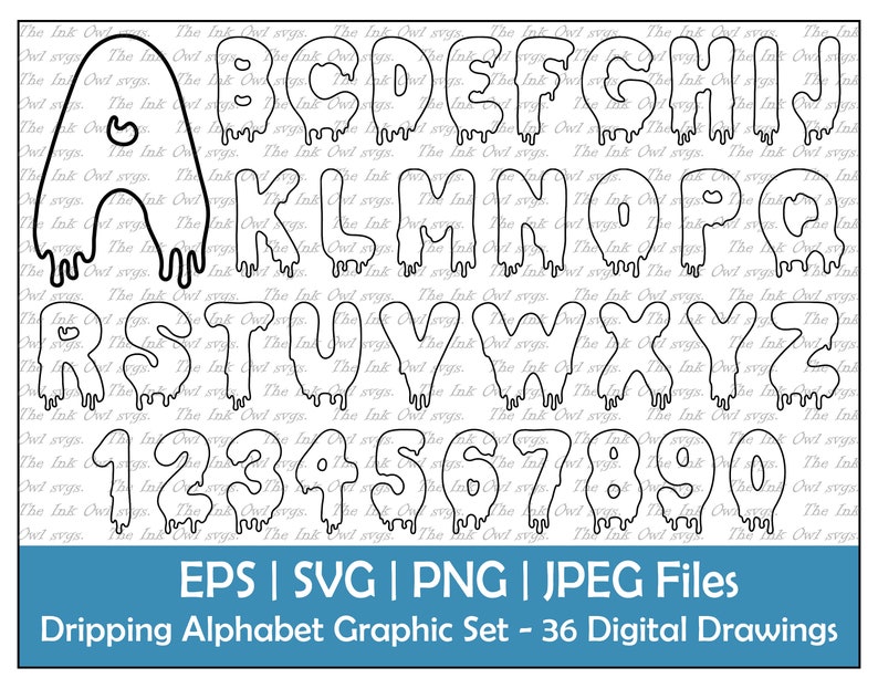 Drip Letter Alphabet and Numbers Vector Clipart Set / Outline Text ...