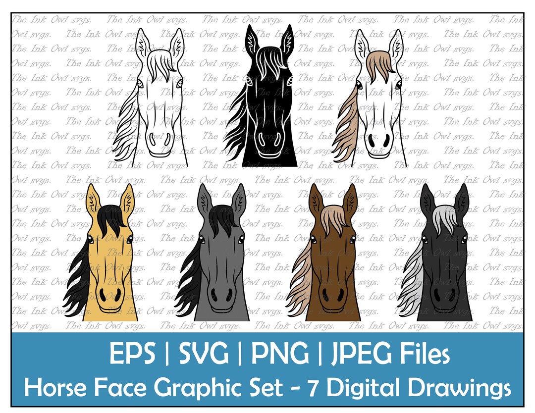 Horse Head and Face With Flowing Mane Vector Clipart Set / Outline ...