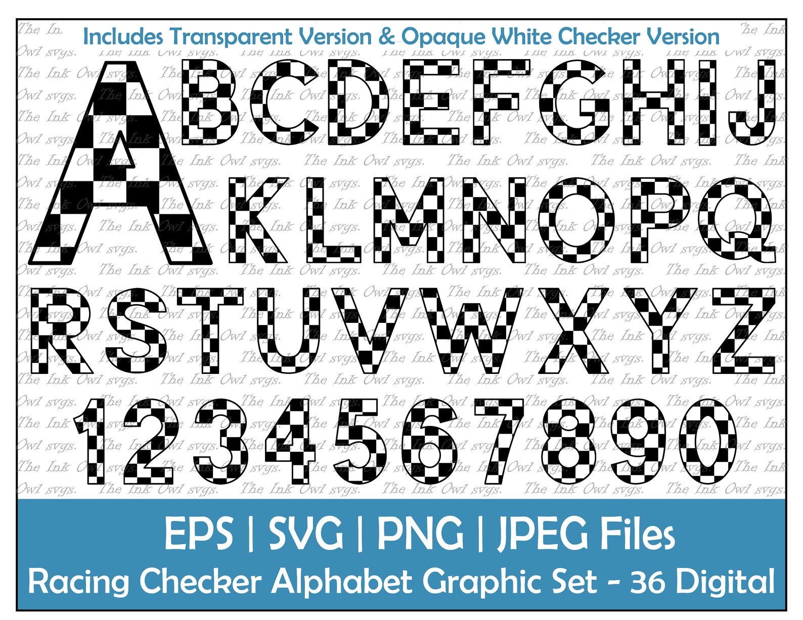 Checkered Race Track Letter Alphabet & Numbers Clipart Set / - Etsy