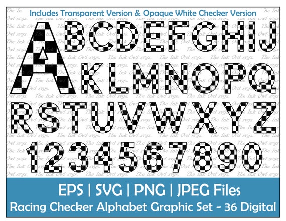 Checkered Race Track Letter Alphabet & Numbers Clipart Set / - Etsy