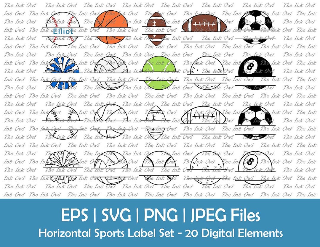 Sports Balls Split Frame Label Clipart / Baseball, Basketball, Football ...