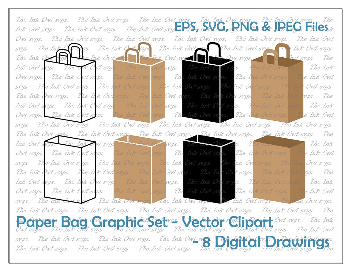 Paper Bag Vector Clipart Set / Outline & Stamp Drawing Graphic - Etsy