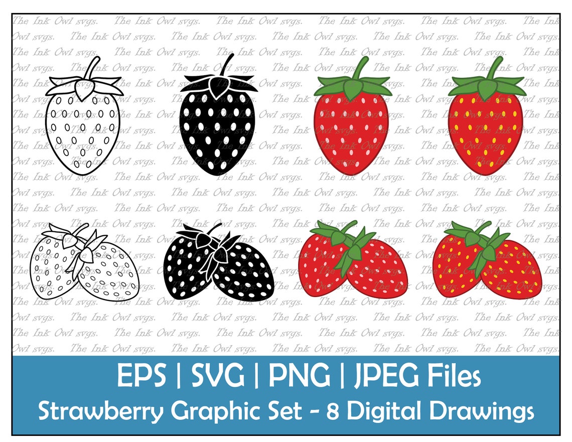 Strawberry Vector Clipart / Outline & Stamp Drawing | Etsy